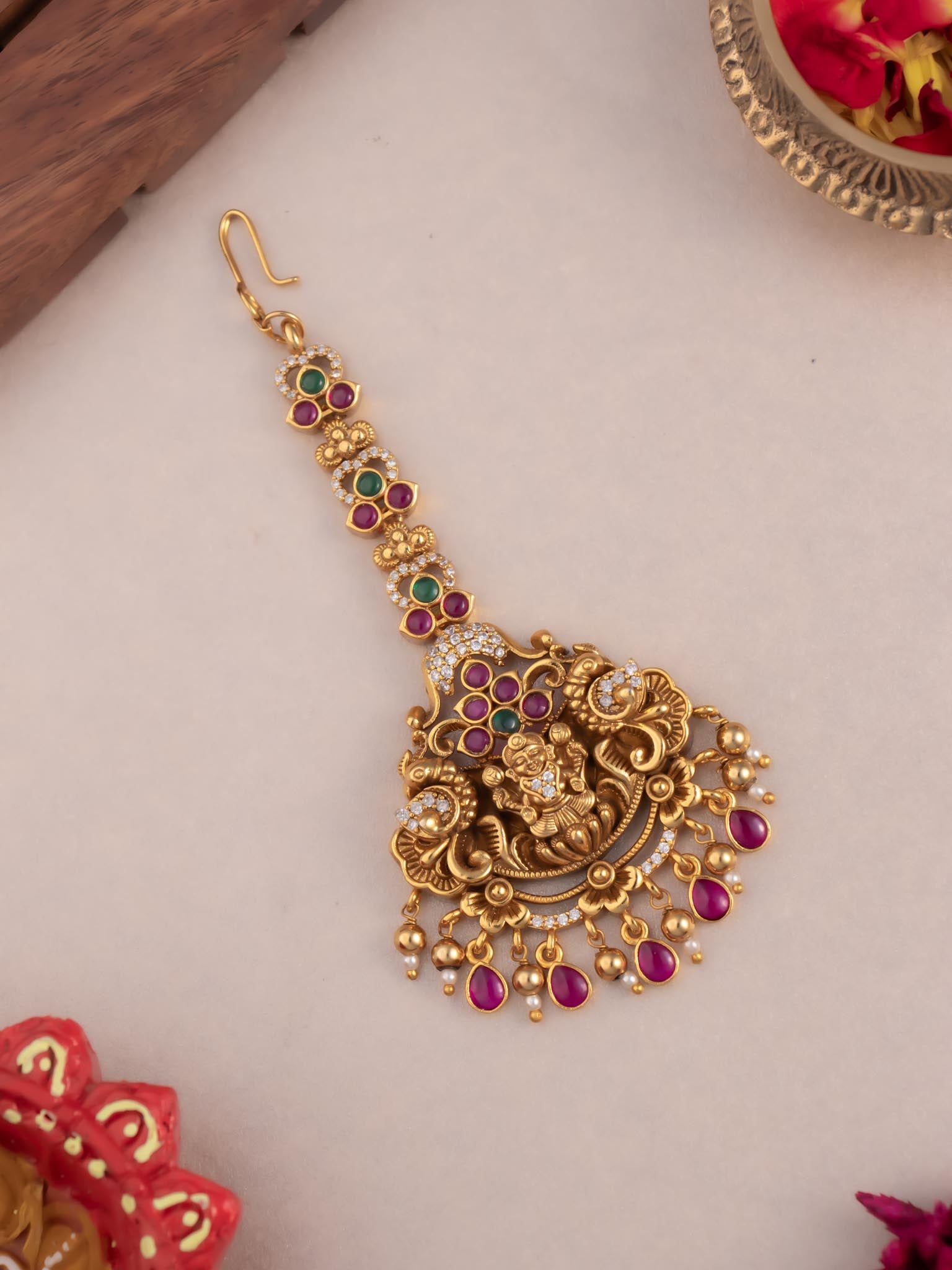 Shop Classic Temple Beaded Maang Tikka Design- Imperial Tara