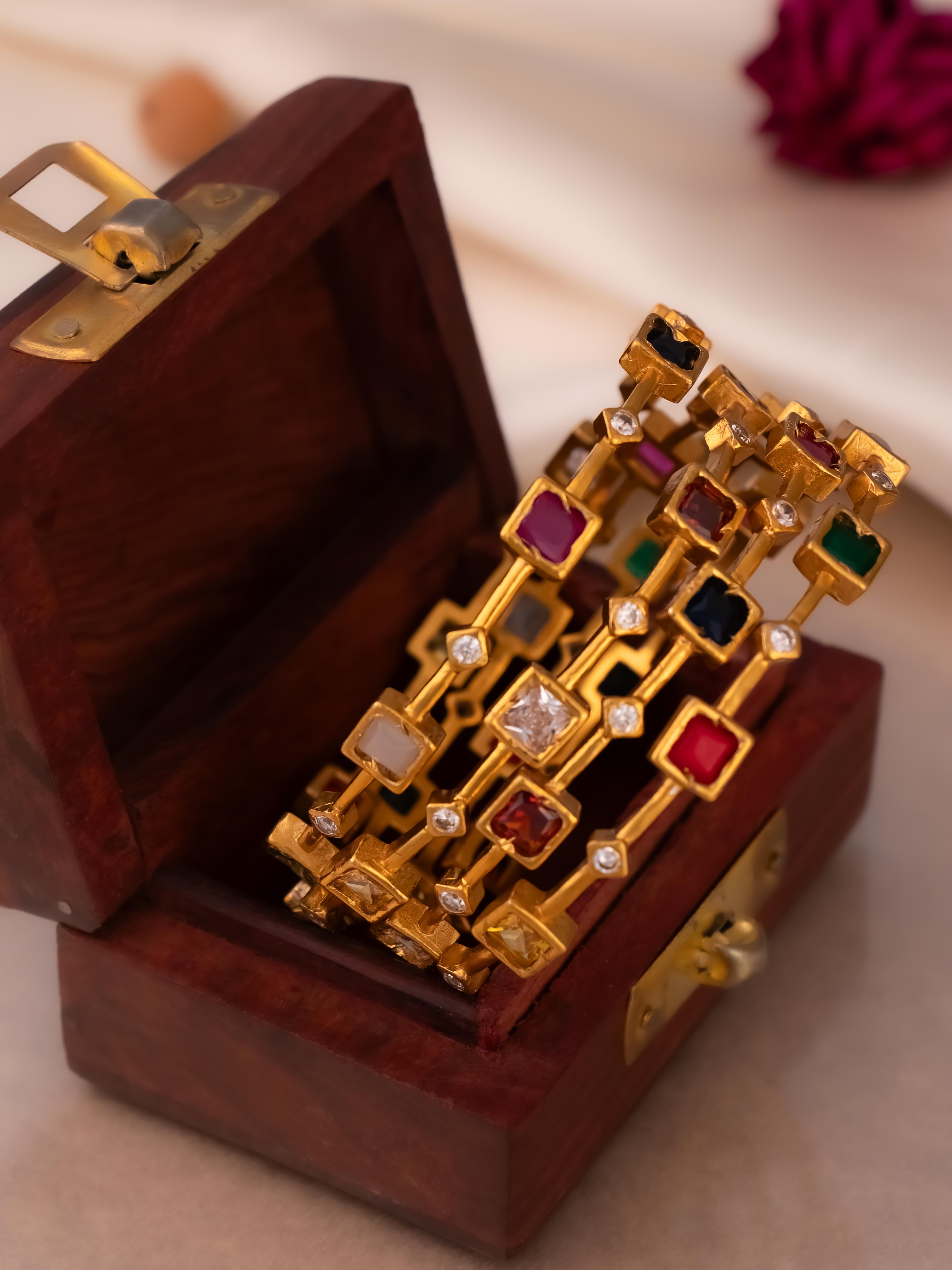 Gold Plated Multi Colour Navaratna Bangles – Imperial Tara
